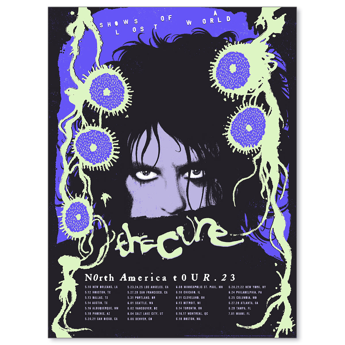 The Cure Shows of a Lost World Tour 2023 Poster (Periwinkle/Lime Color